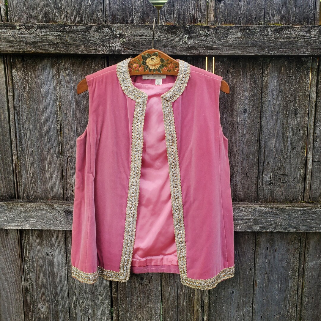 Gorgeous Vintage 1960's Pink Velvet Vest With Sparkling Accents by Stan ...
