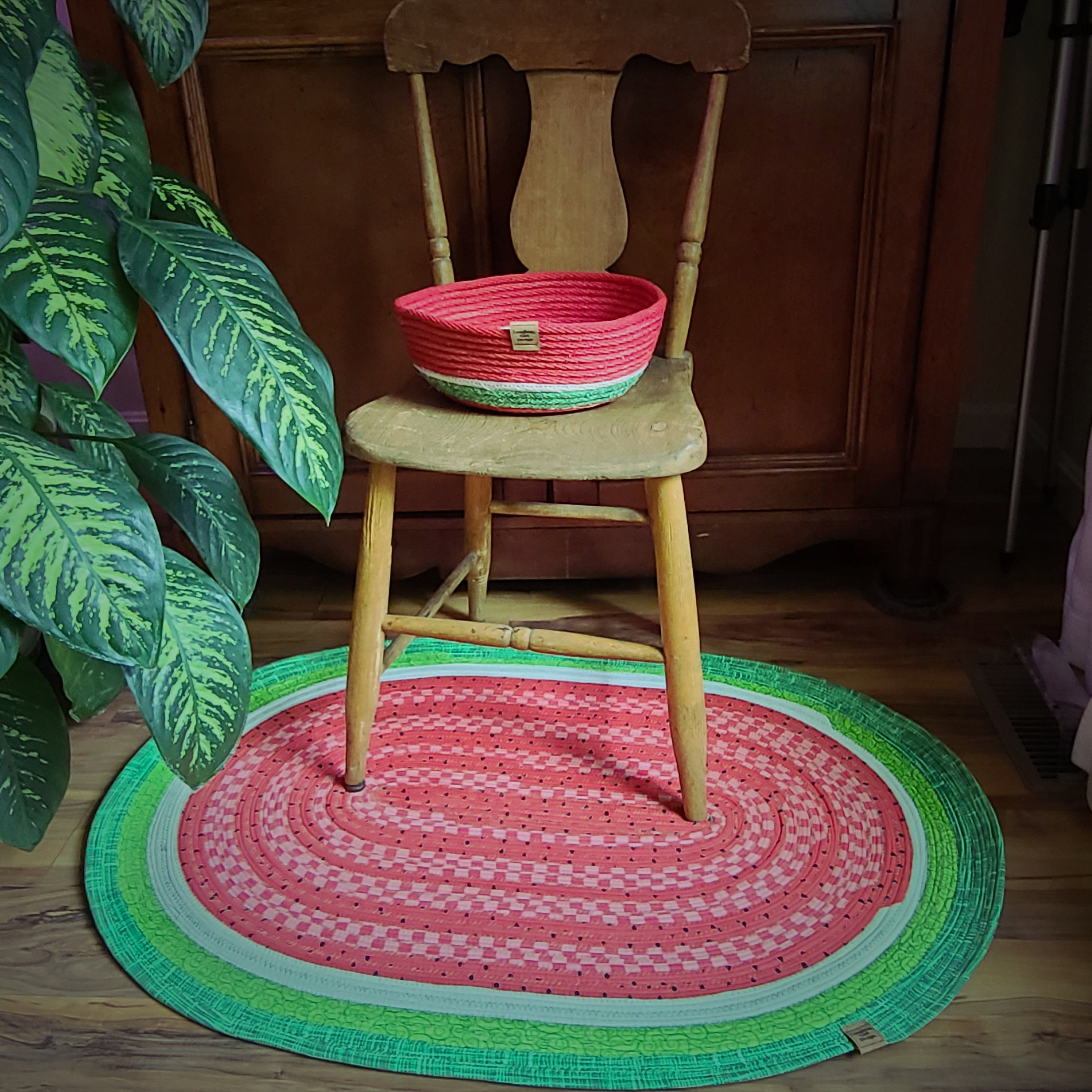 Watermelon Rug, Watermelon Design Jelly Roll Rug, Pink Cream and Green ...