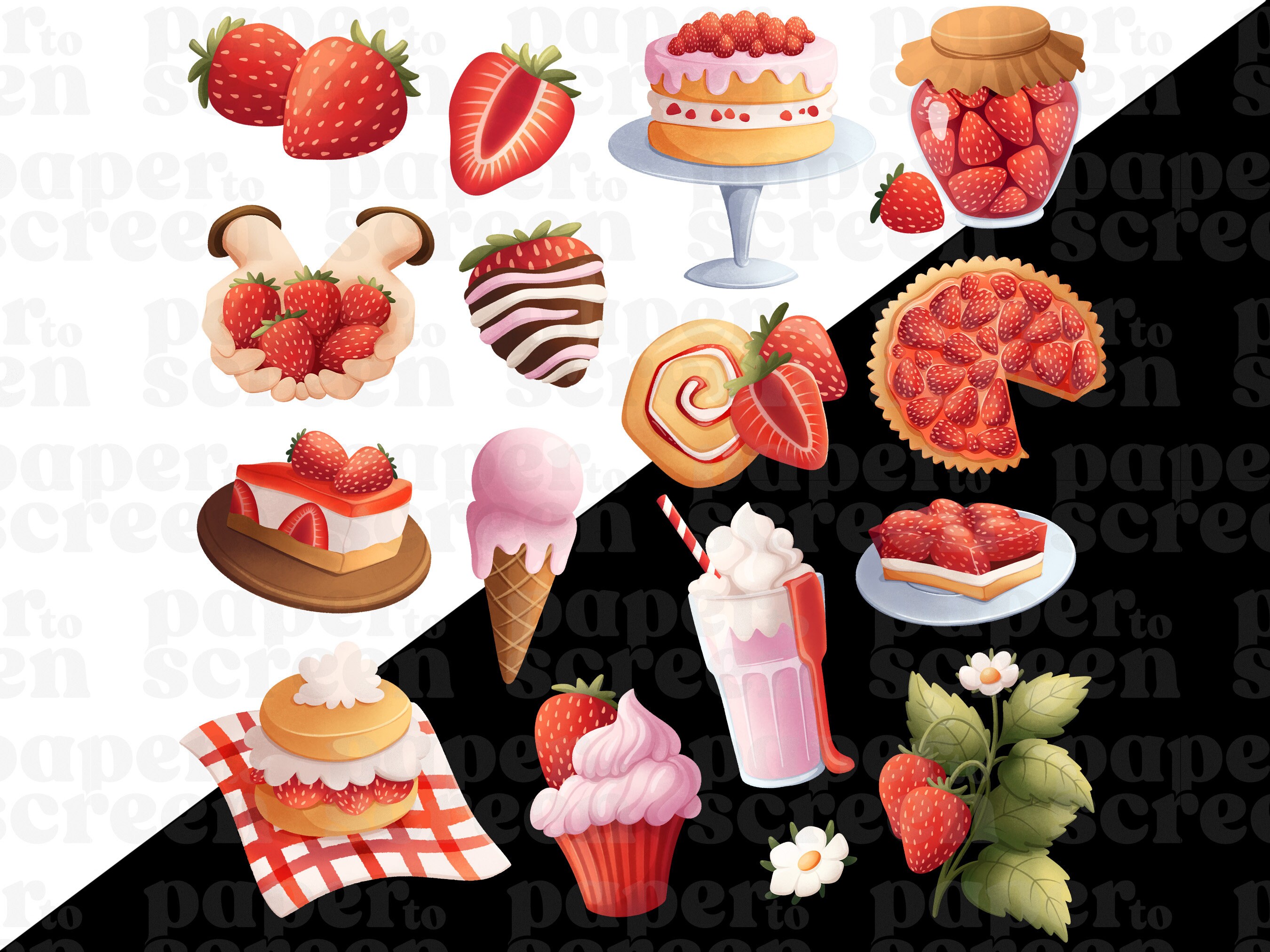 Strawberries Clipart PNG Strawberries Instant Download Commercial USE ...