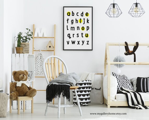 Alphabet Printable Nursery Art Home Decor Vowels Instant | Etsy