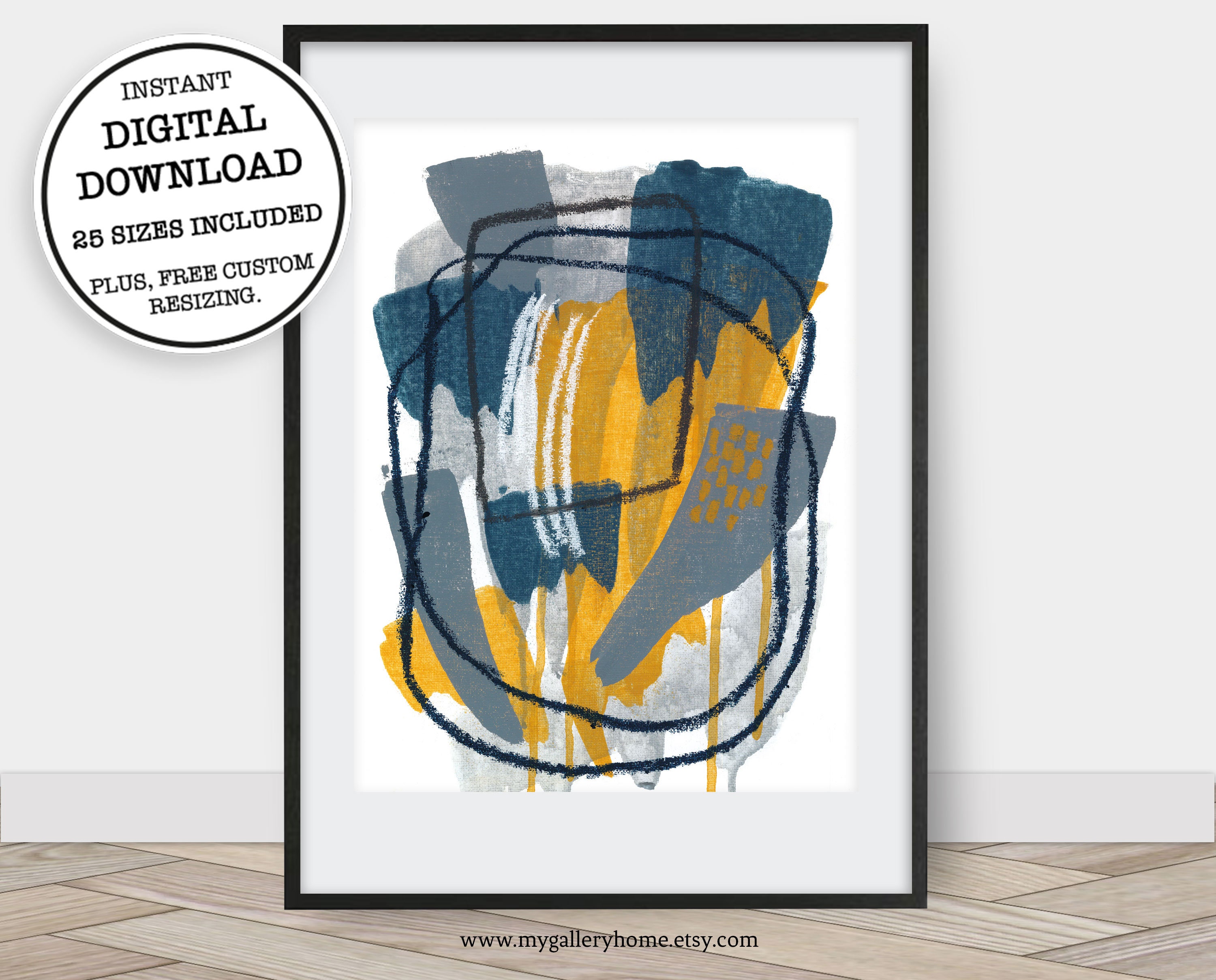 Printable Abstract Art | Modern Wall Art | Mustard Yellow Ochre, Grey ...