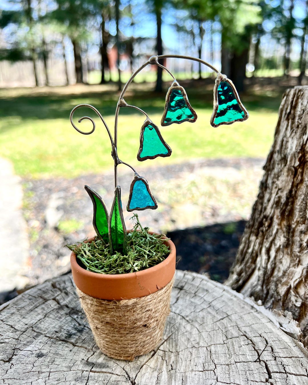 Bluebell Stained-glass Flowers in Clay Pot/windowsill Decoration ...