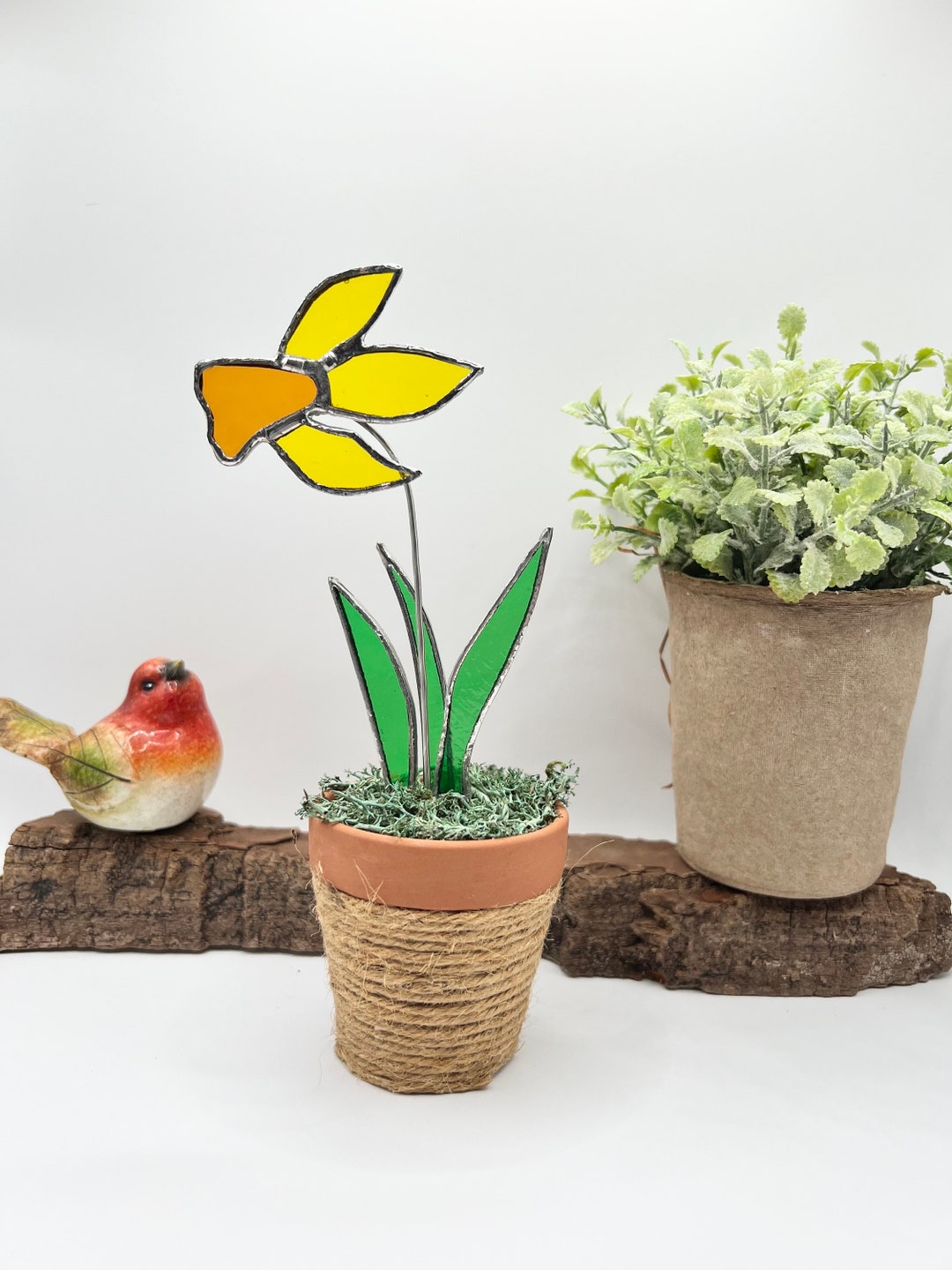 Stained Glass Daffodil in a Clay Pot/easter Daffodil/windowsill ...