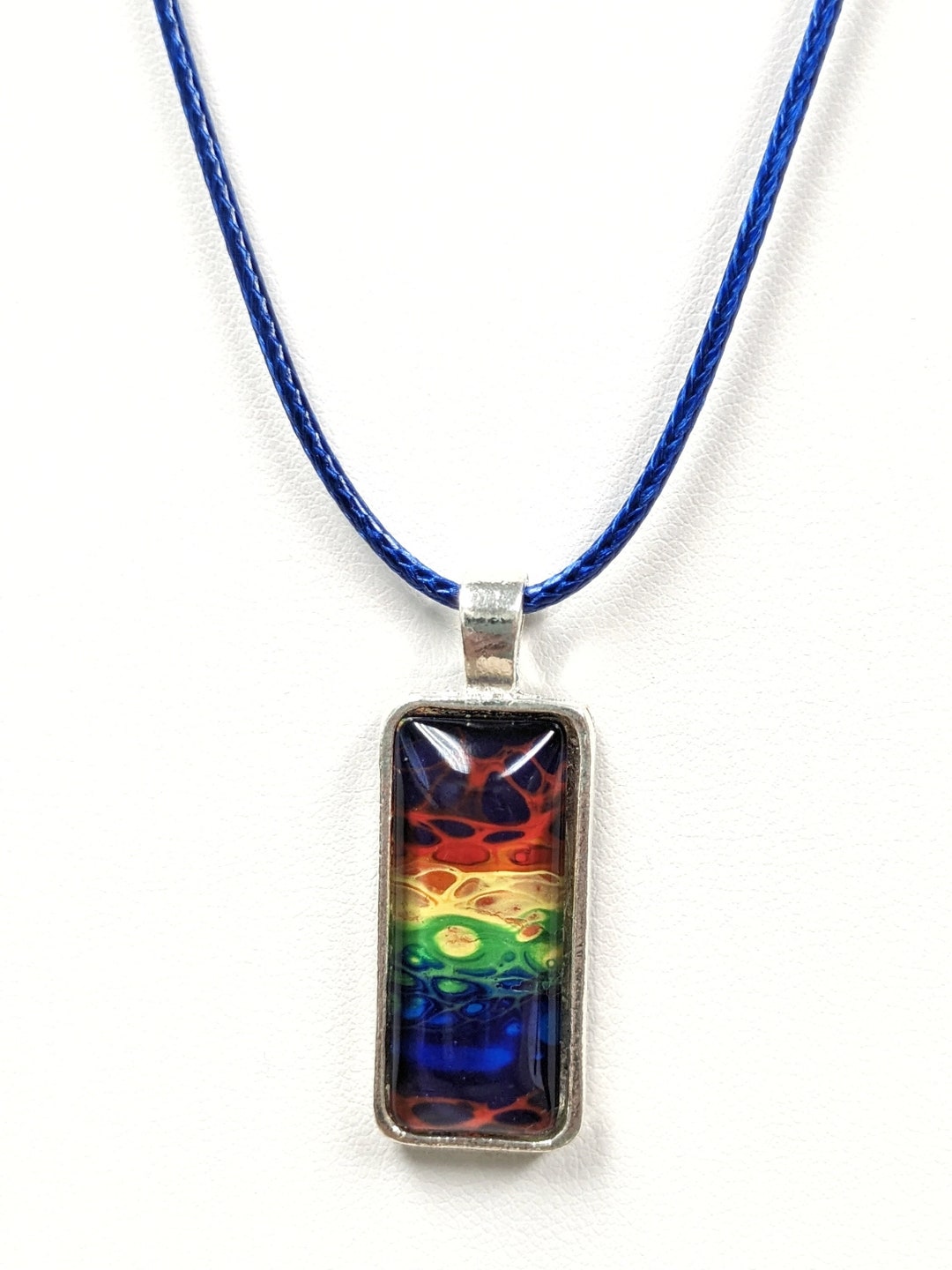 Handcrafted NEW Necklace, Original Art Pendant, RAINBOW Acrylic Pour ...