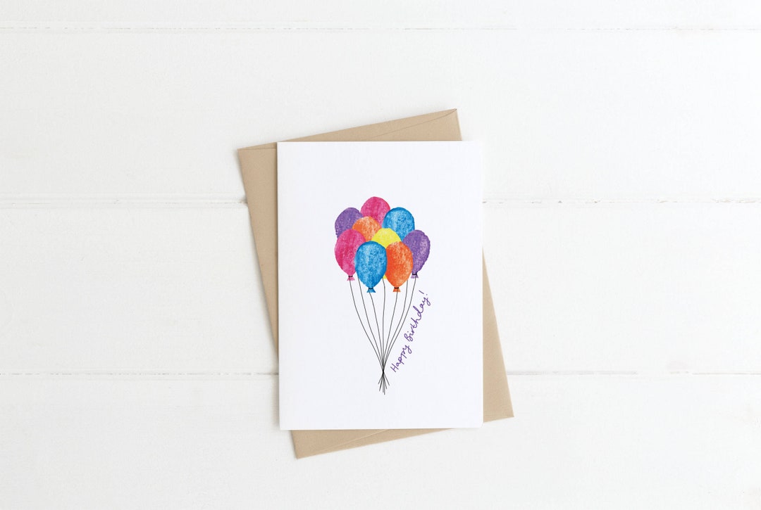Birthday Balloons | Happy Birthday | Potato Stamped Greeting Card ...