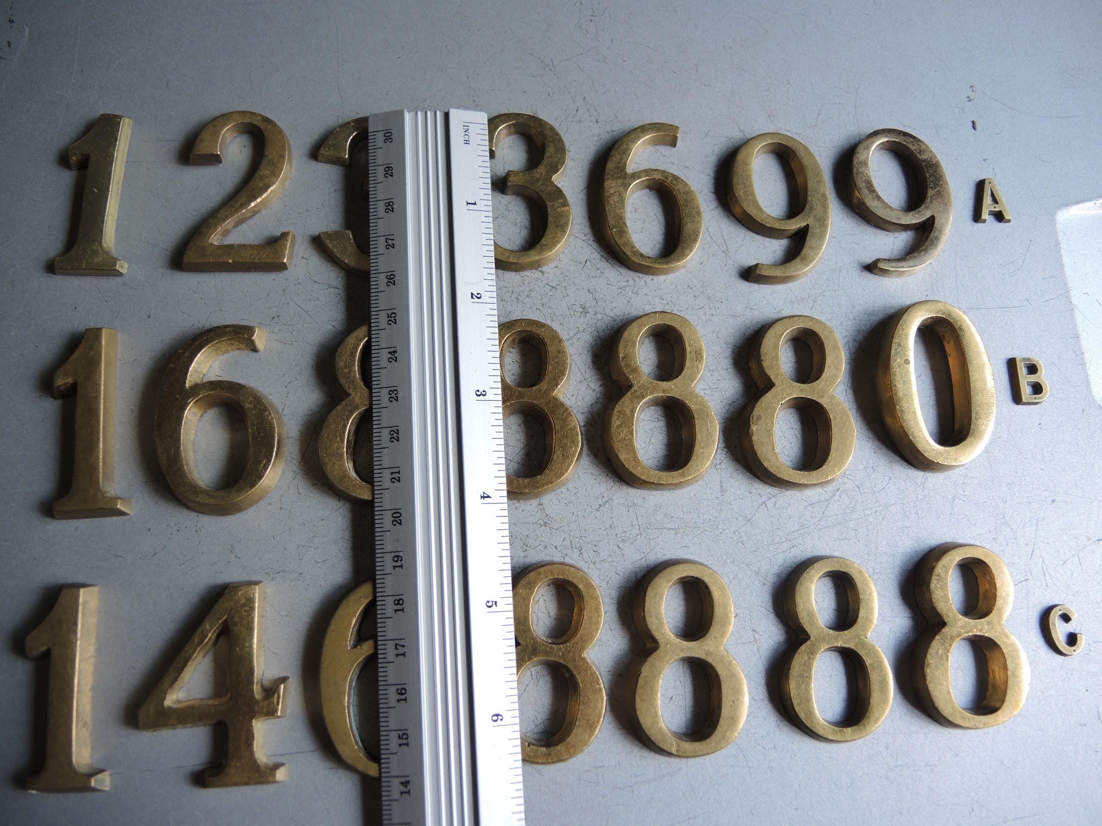 ONE!!! Set of 7 Vintage Solid Brass Similar Size Numbers / Numbers ...
