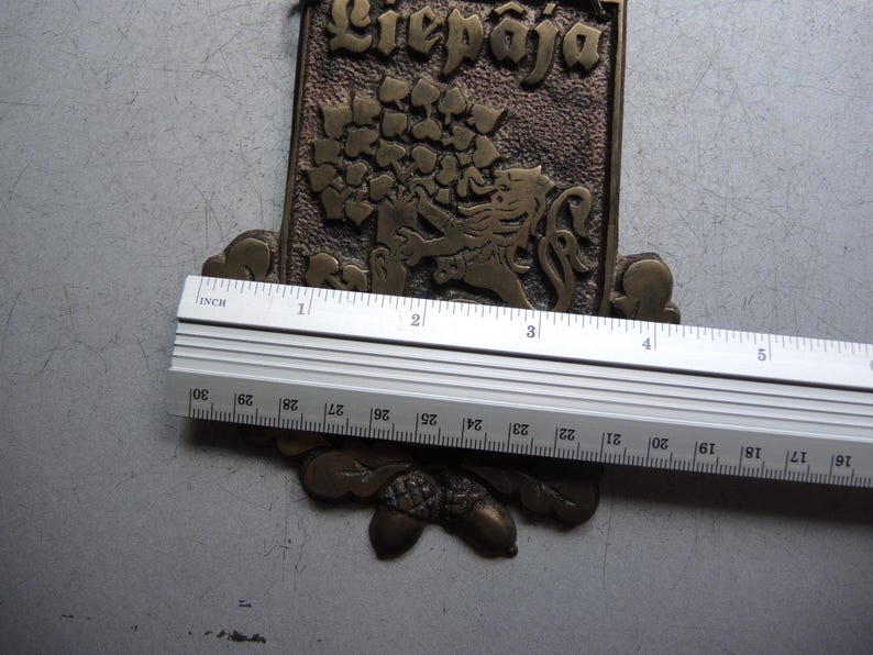 Vintage Solid Brass Bronze Coat of Arms Plate / Brass Town Plaque ...