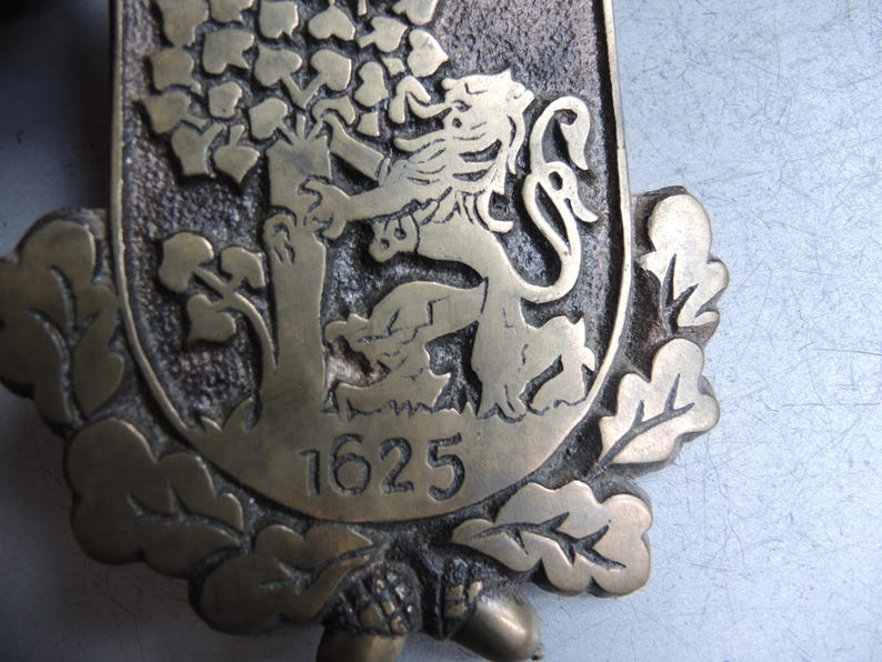 Vintage Solid Brass Bronze Coat of Arms Plate / Brass Town Plaque ...