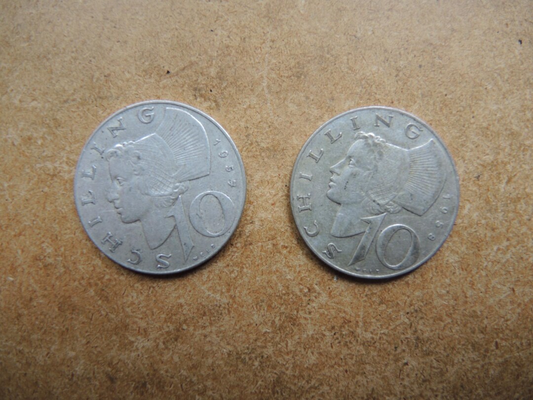Set of 2 Vintage Silver Coins 10 Shilling Austria / Old Silver Coins ...