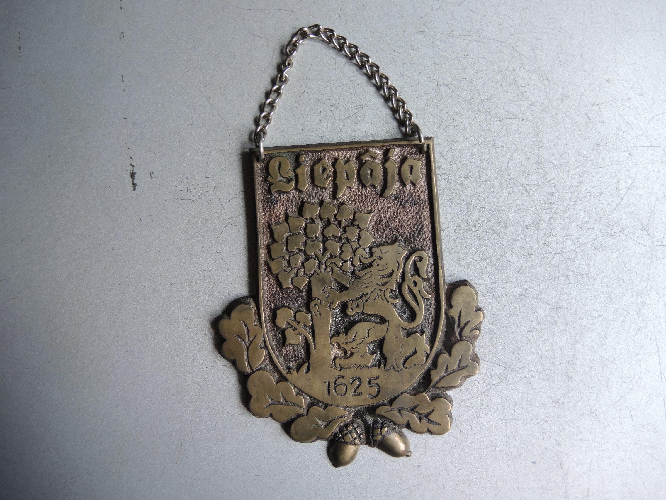 Vintage Solid Brass Bronze Coat of Arms Plate / Brass Town Plaque ...