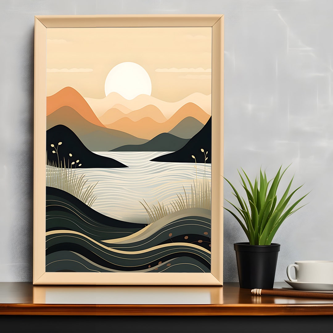 Abstract Sunset Dawn Over Mountains Lake in the Foreground. Mountain ...