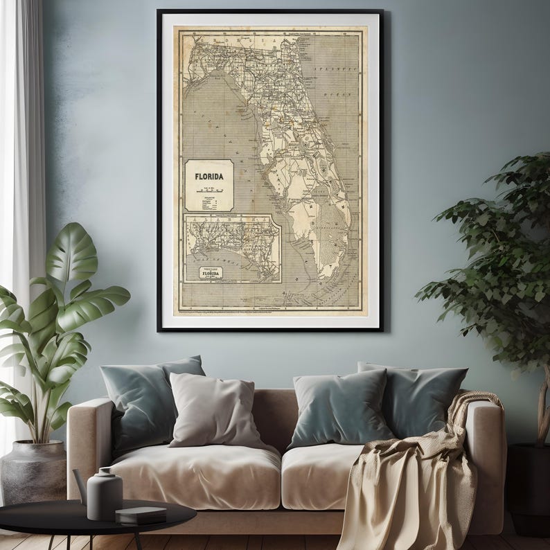 1842 Florida State Map Poster, Old Map, Vintage Florida Map Poster ...