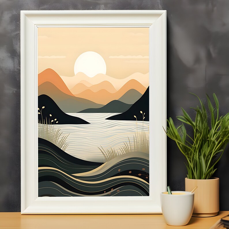 Abstract Sunset Dawn Over Mountains Lake in the Foreground. Mountain ...