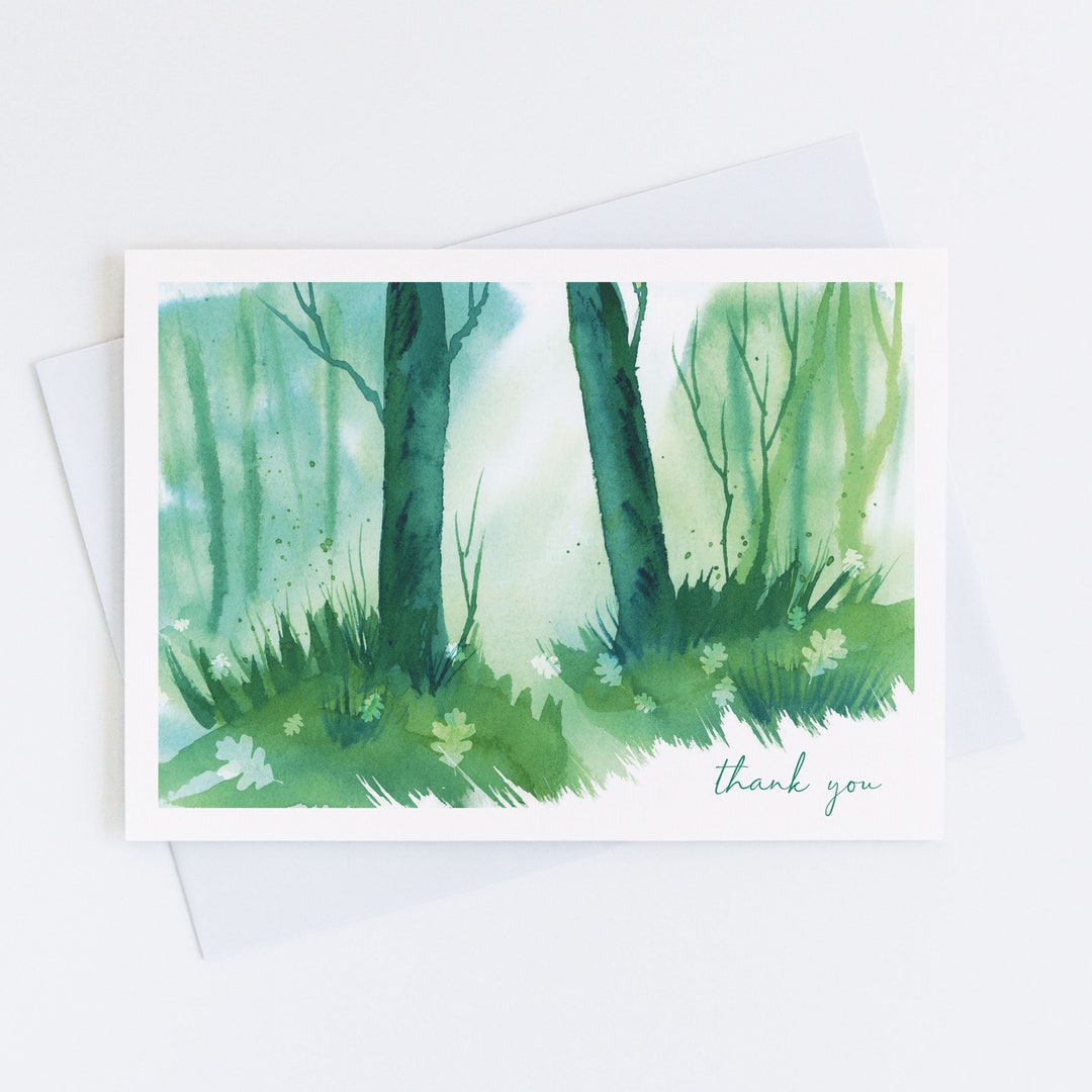 Watercolor Forest Landscape Thank You Card, Teacher Appreciation ...