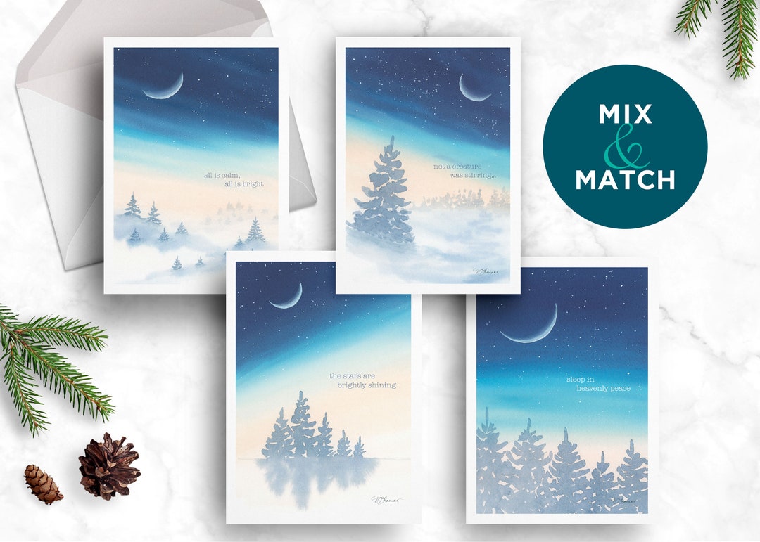 Watercolor Christmas Card Set, Pack of 4, 12, 24 - Etsy