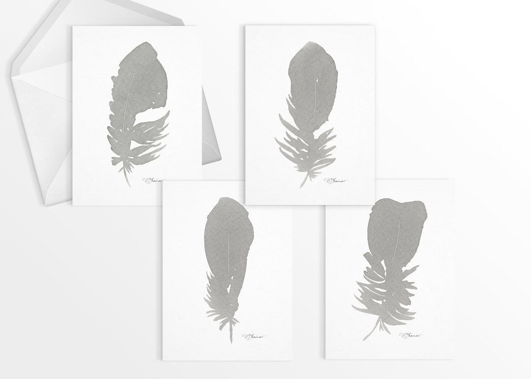 Watercolor Feather Sympathy Card: Grey Linen Thank You Notes - Etsy