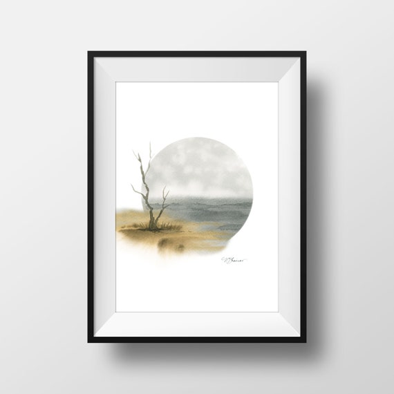 Watercolor Autumn Circular Landscape Art Print Unframed | Etsy