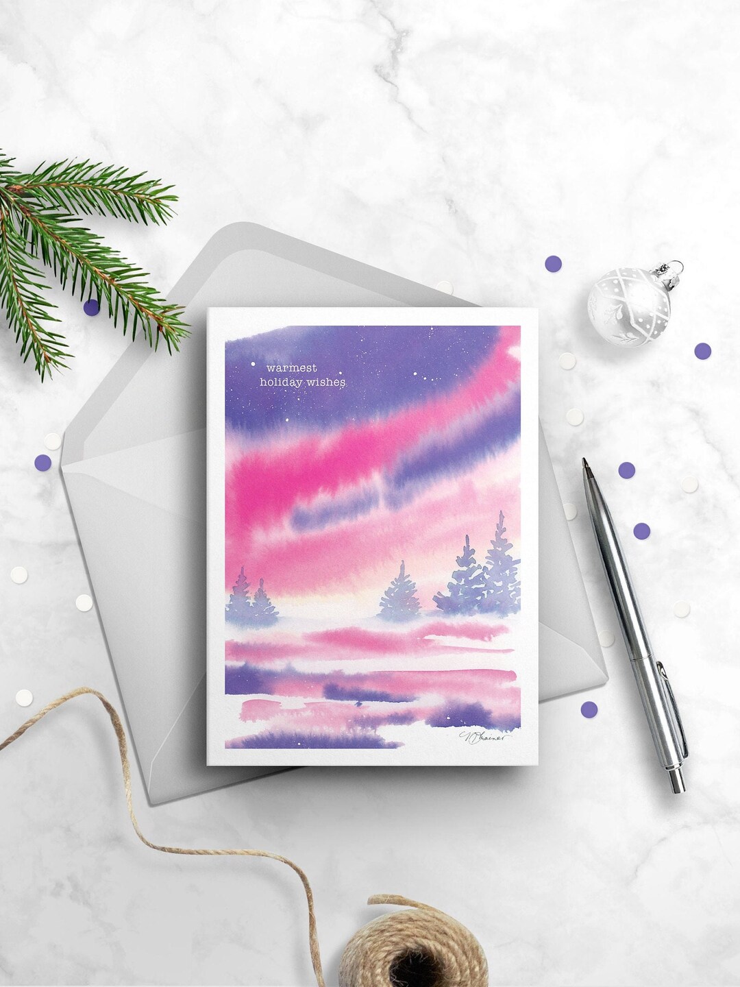 Watercolor Winter Wonderland Holiday Card: Starry Night - Etsy
