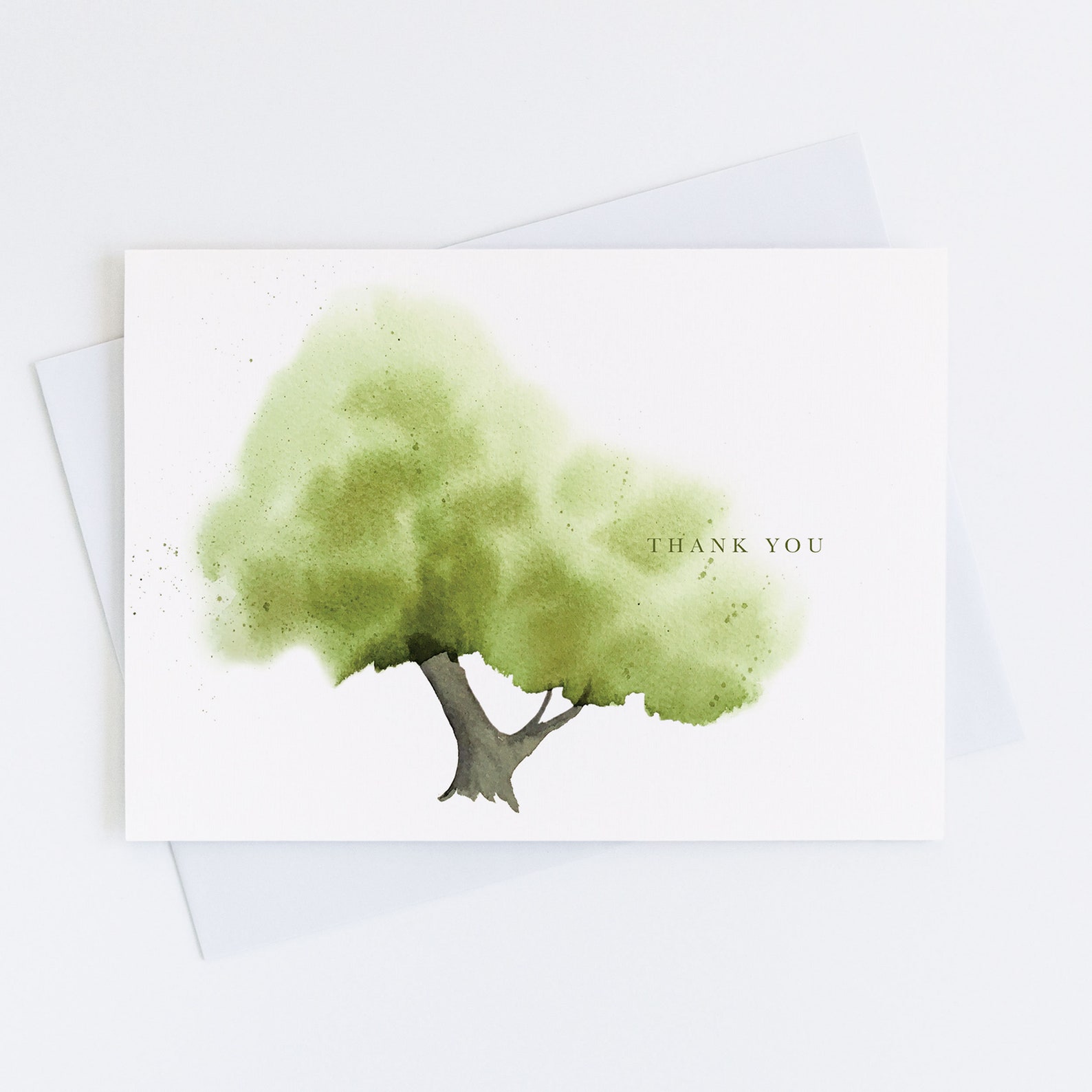 Watercolor Green Tree Thank You Card: Linen Card Stock - Etsy Canada