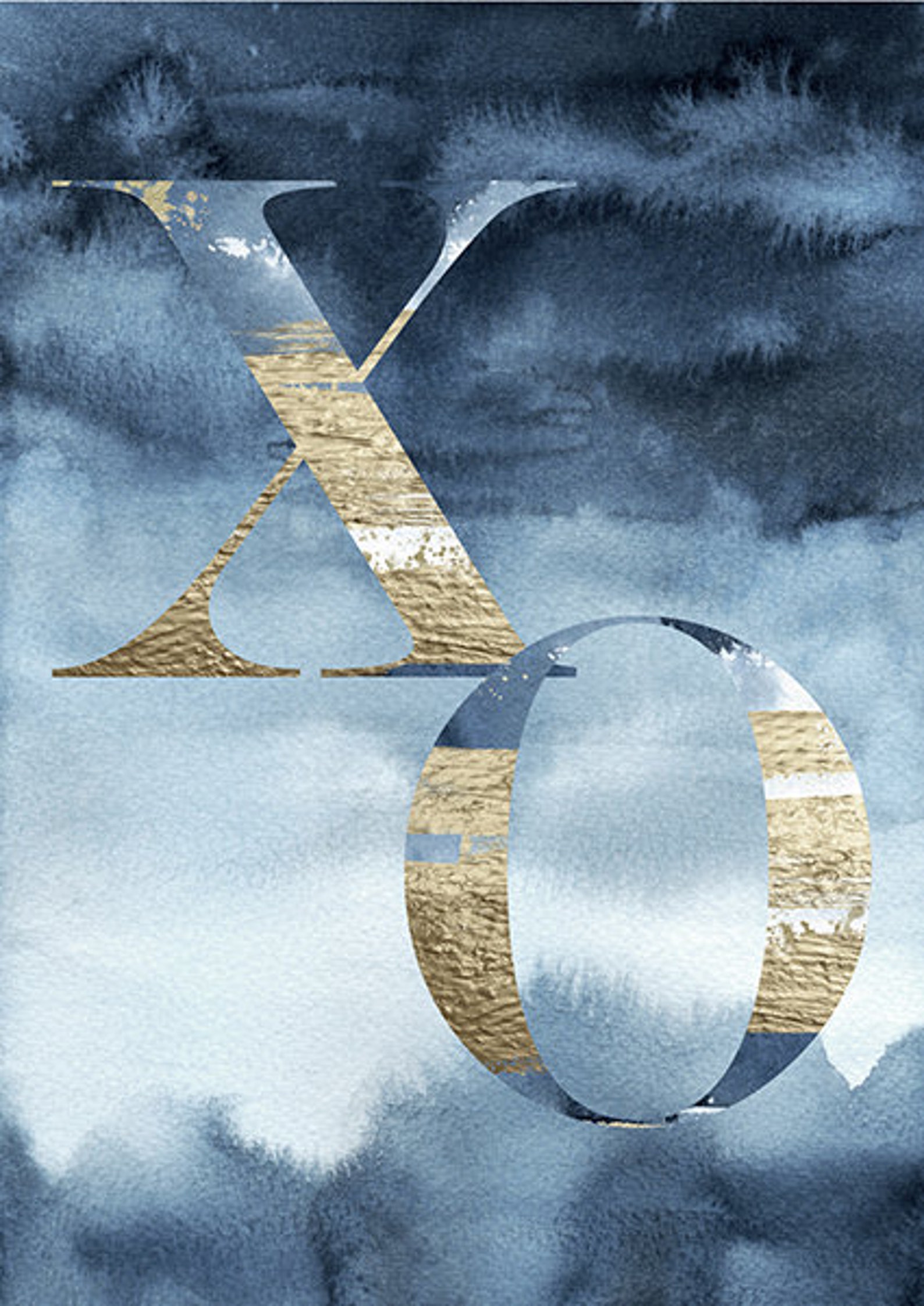 XO Blue Watercolour/gold Print - Etsy