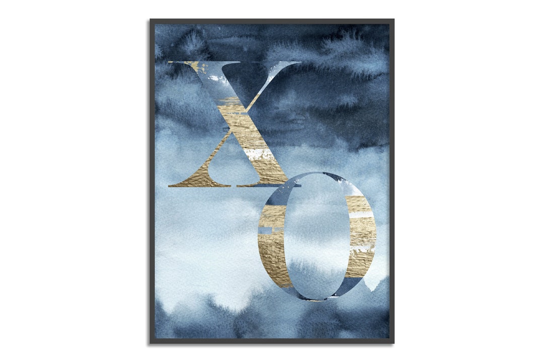 XO Blue Watercolour/gold Print - Etsy