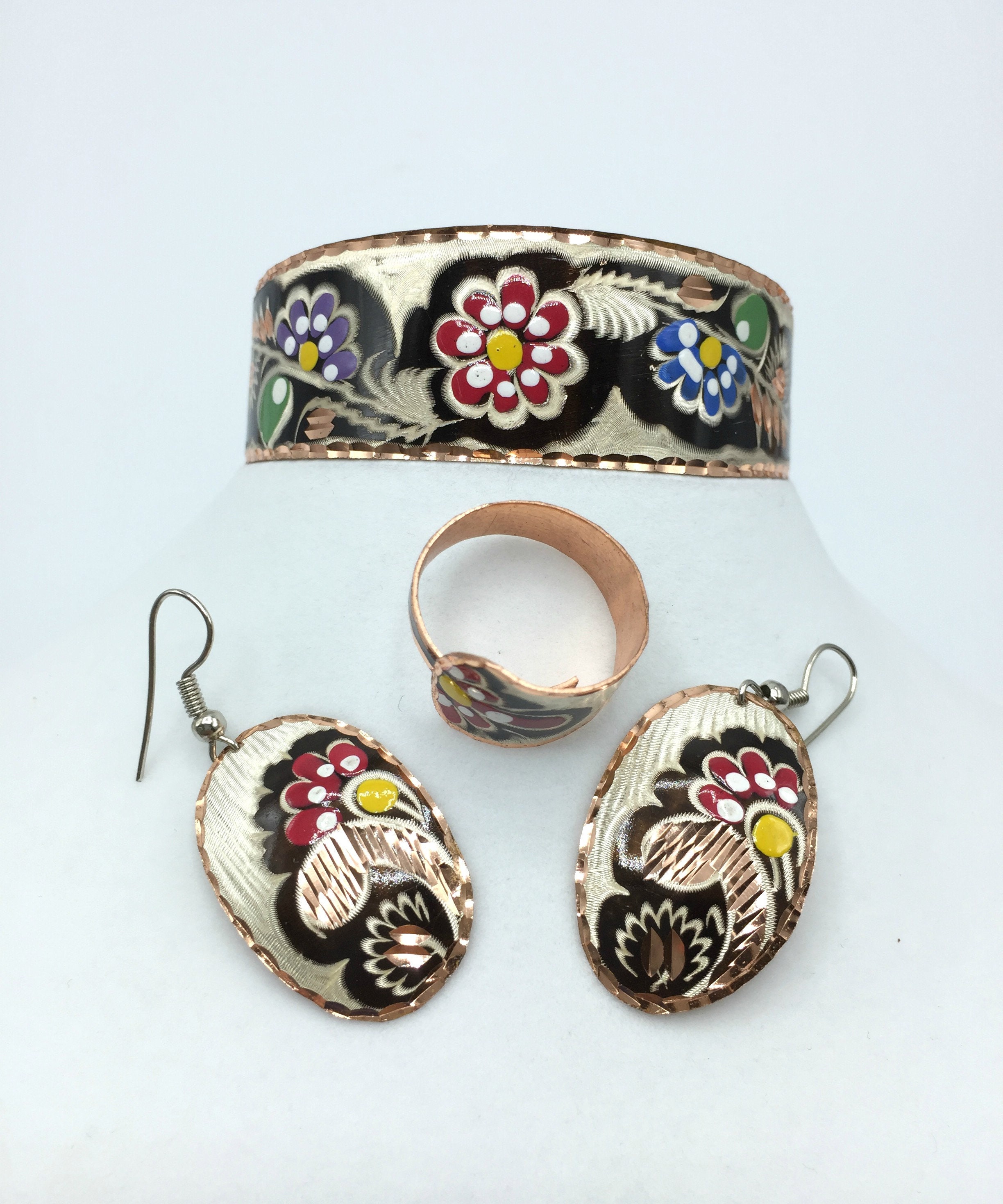 Rustic Jewelry Set, Hand Hammered Copper Bracelet, Copper Earrings ...