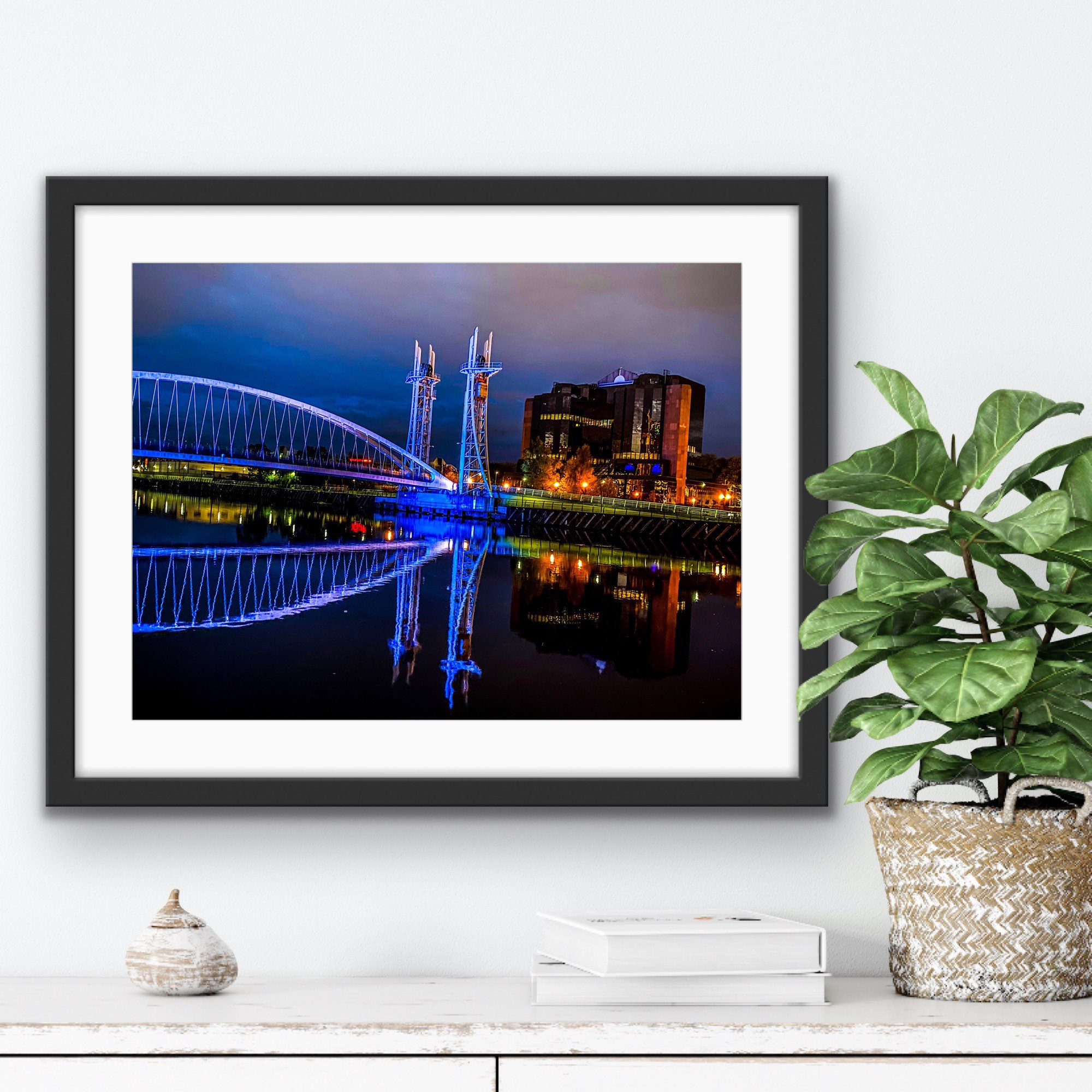 Manchester Print / Manchester Poster / Salford Quays Illuminated Bridge ...