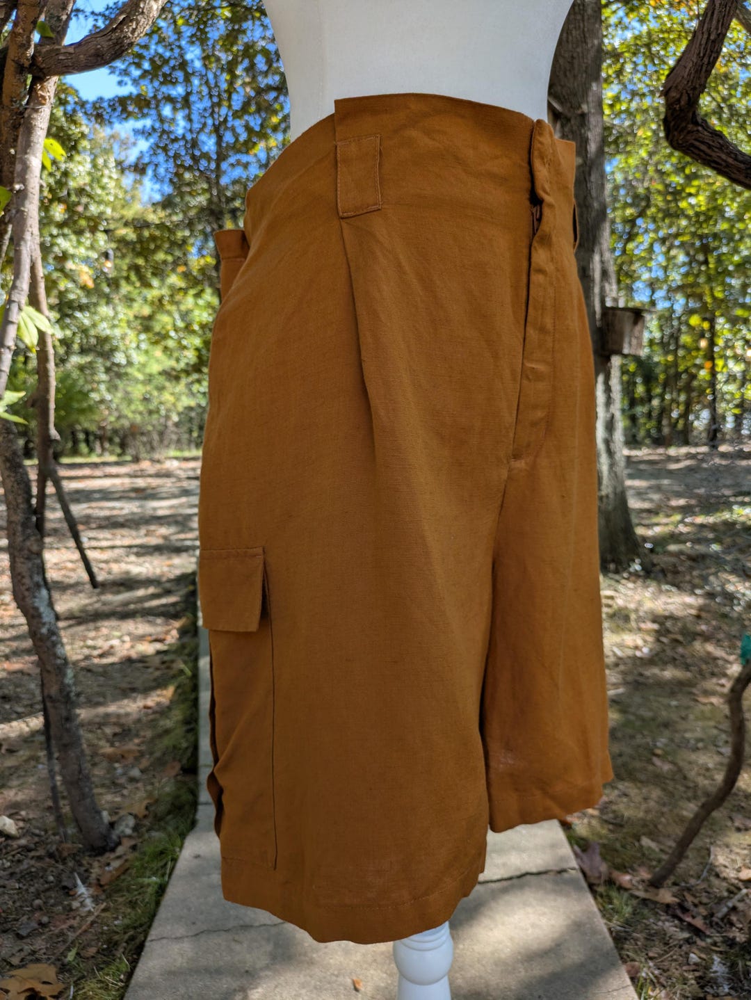 Linen Blend Burnt Orange Cargo Shorts | 1X - Etsy