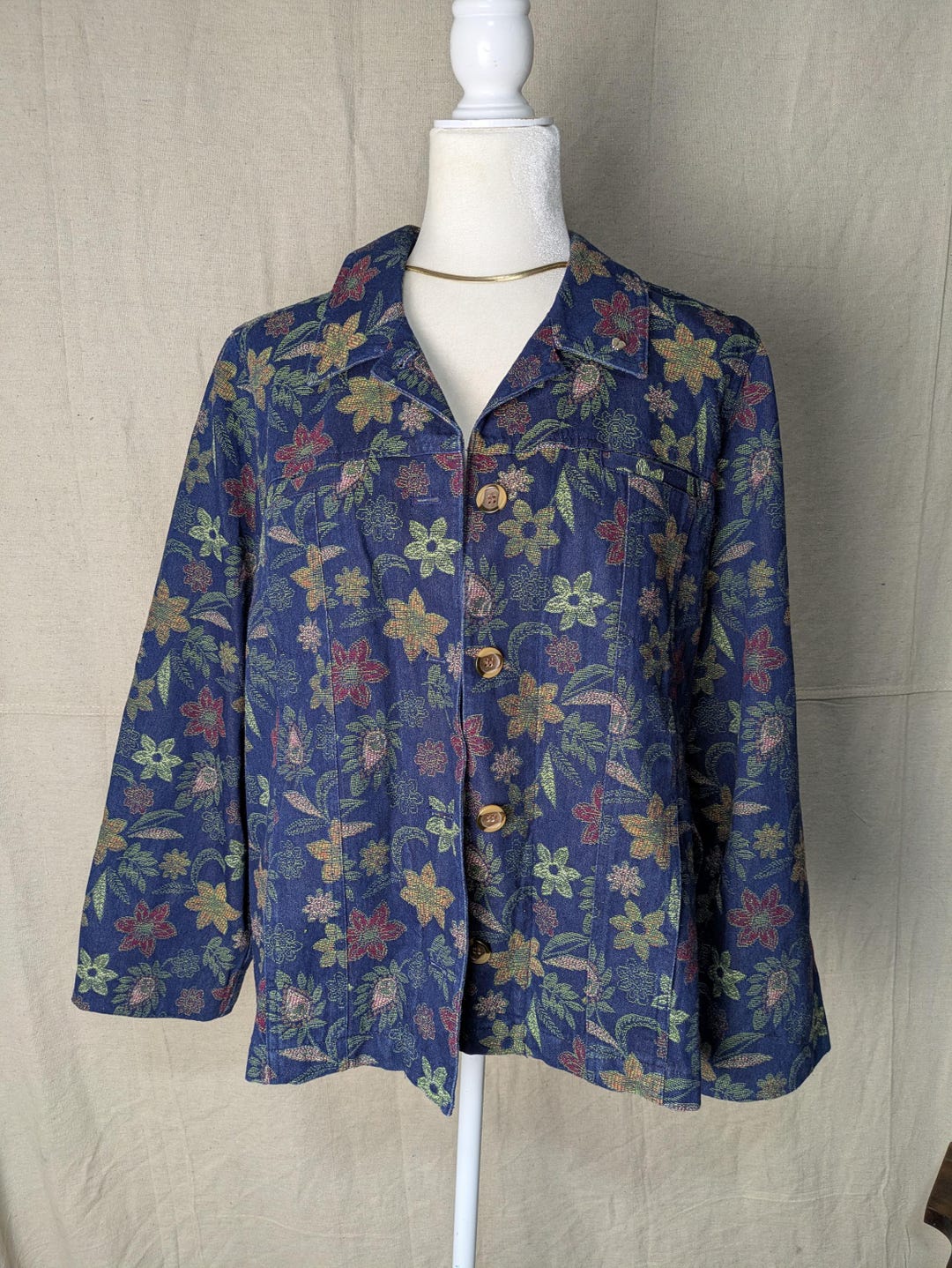Appleseeds Blue Flower Cotton Jacket | L - Etsy