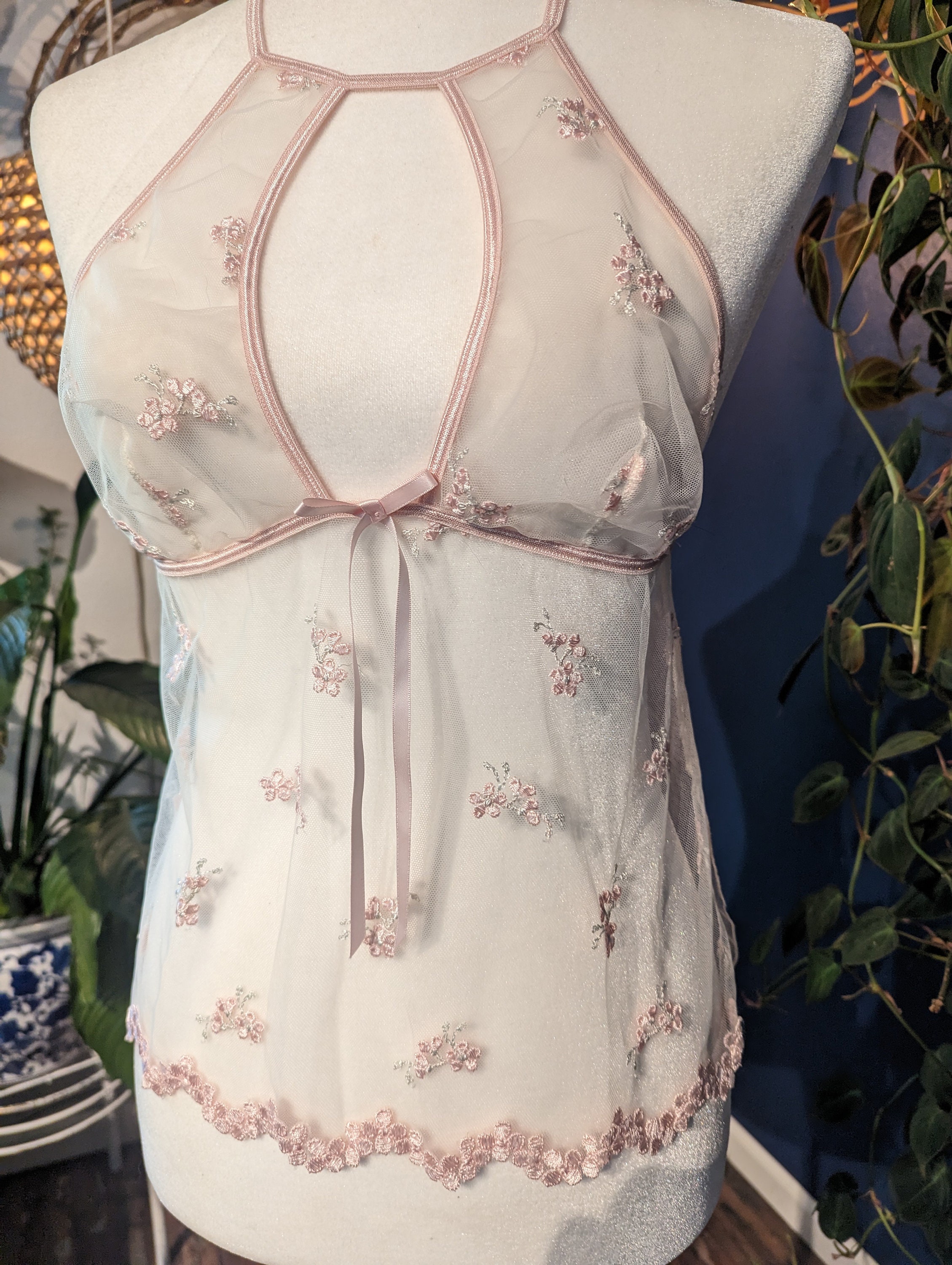 Pink Sheer Halter Top S - Etsy