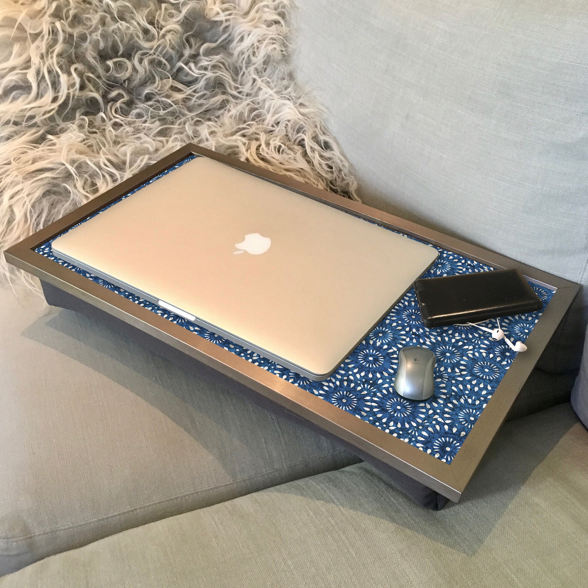 BATIK BLUE Lap Tray With Cushion: High Quality Bean Bag Pillow Tray for ...