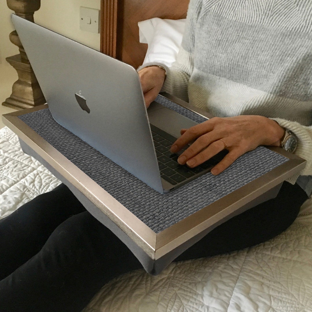 LINEN 83 Silver Lap TRAY With Padded Cushion: Dark Grey Bean Bag Laptop ...