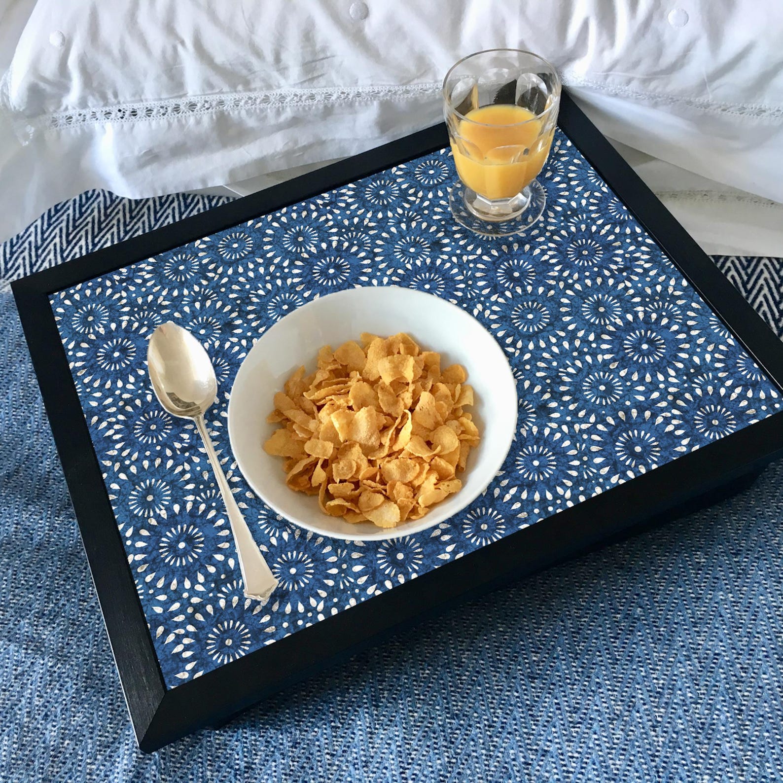 BATIK BLUE Lap Tray With Cushion: High Quality Bean Bag Pillow Tray for ...