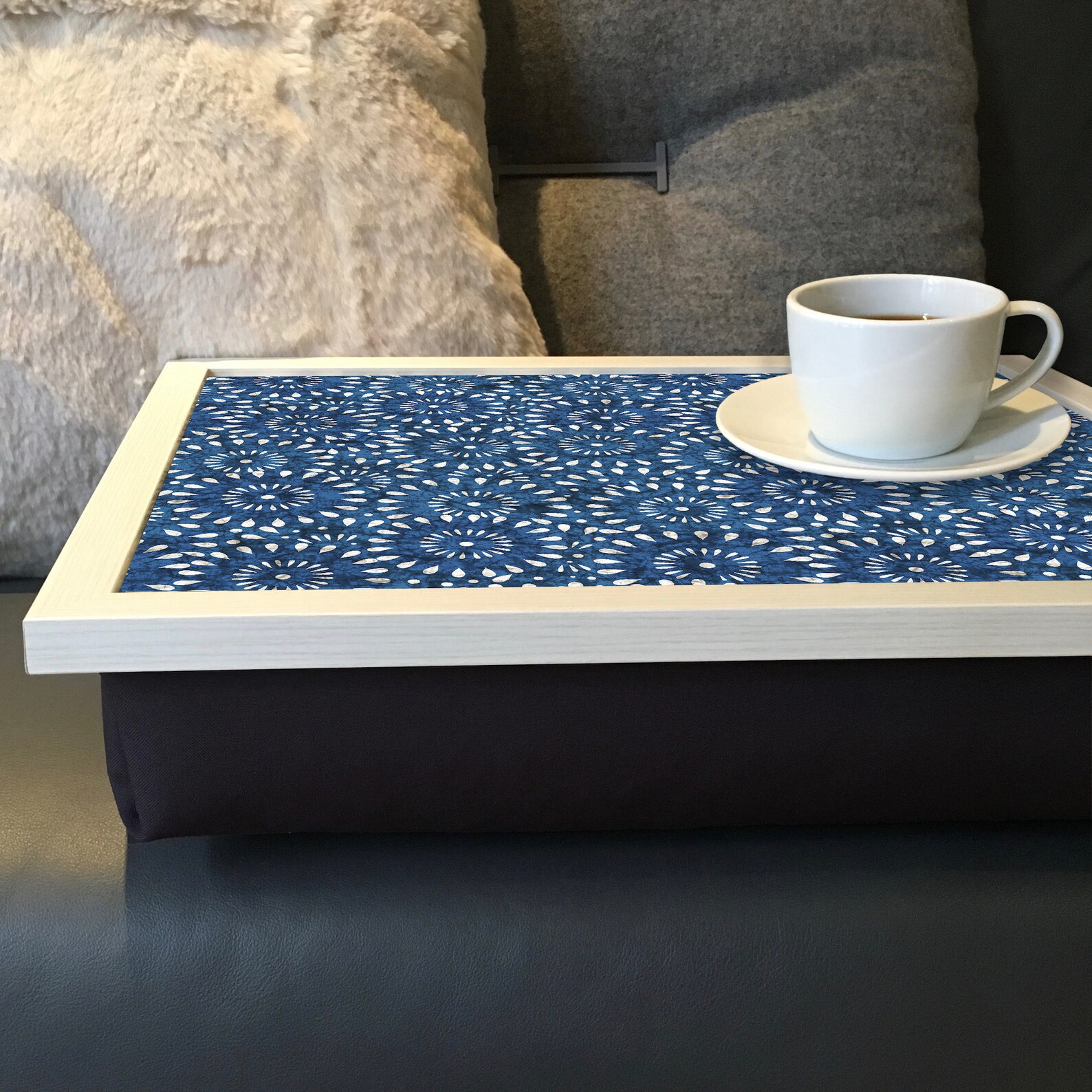 BATIK BLUE Lap Tray With Cushion: High Quality Bean Bag Pillow Tray for ...