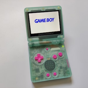 Custom GBA SP IPS V2 Screen Clear Glow in the Dark Green & Pink Buttons ...