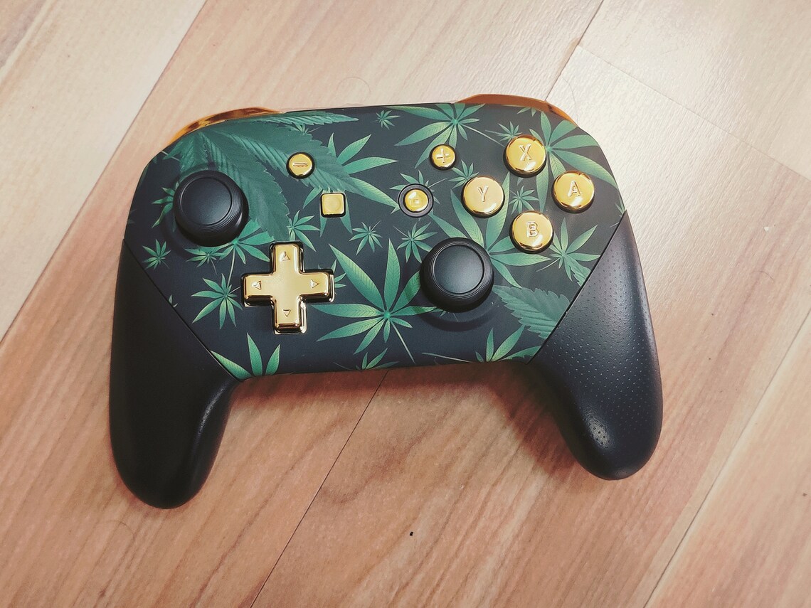 Nintendo Switch Pro Controller Green Leaf With Gold Chrome - Etsy