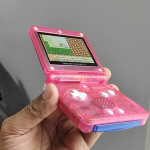 Custom GBA SP IPS V2 Screen Clear Pink & White Buttons Modded With 10 ...