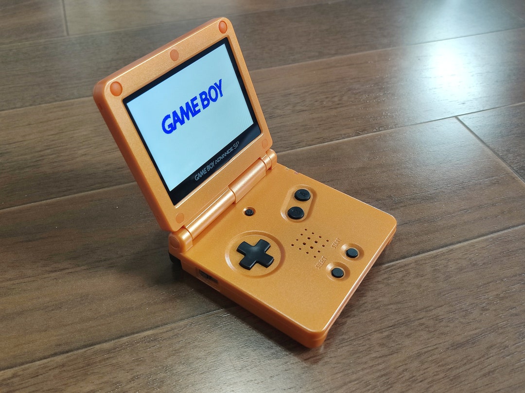 Custom GBA SP IPS V2 Screen Solid Orange With Black Buttons Modded With ...