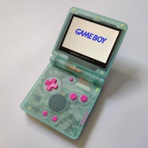 Custom GBA SP IPS V2 Screen Clear Glow in the Dark Green & Pink Buttons ...