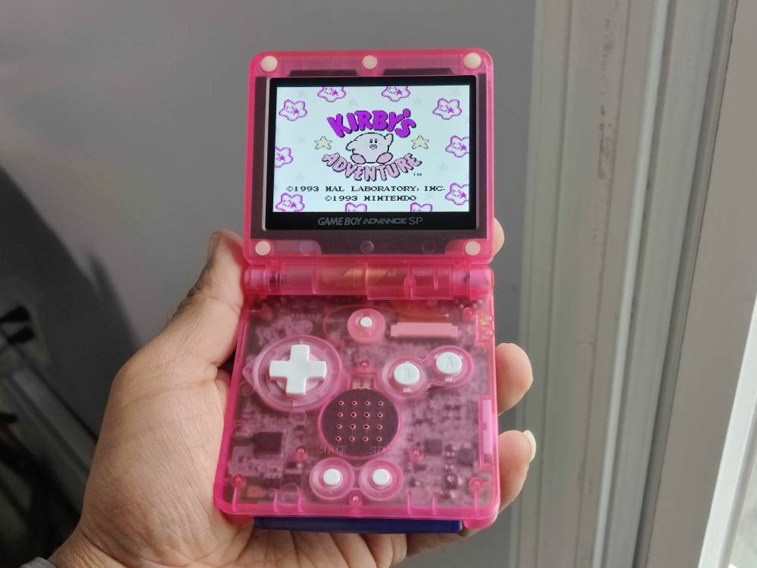 Custom GBA SP IPS V2 Screen Clear Pink & White Buttons Modded With 10 ...