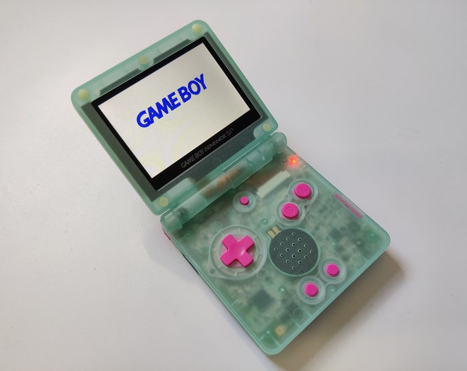 Custom GBA SP IPS V2 Screen Clear Glow in the Dark Green & Pink Buttons ...