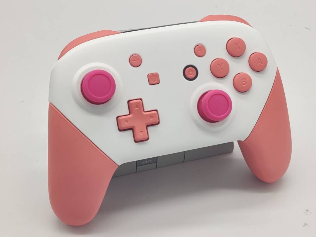 Custom Nintendo Switch Pro Controller White Shell & Coral Pink Buttons ...