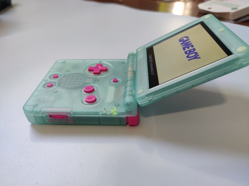 Custom GBA SP IPS V2 Screen Clear Glow in the Dark Green & Pink Buttons ...