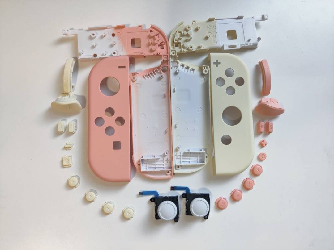 Custom Nintendo Switch Joycon Mandy Pink & Light Cream Joycon Controller Shell With Buttons DIV ...