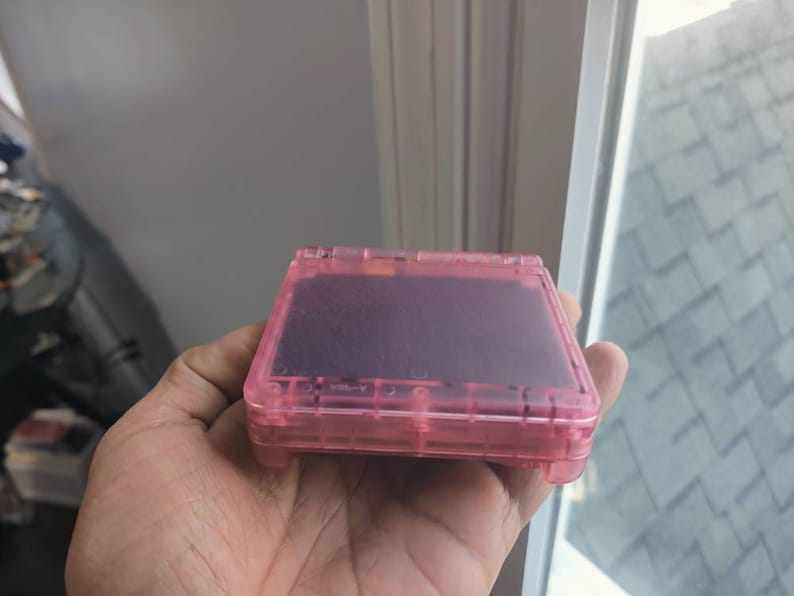 Custom GBA SP IPS V2 Screen Clear Cherry Pink With Clear Emerald ...