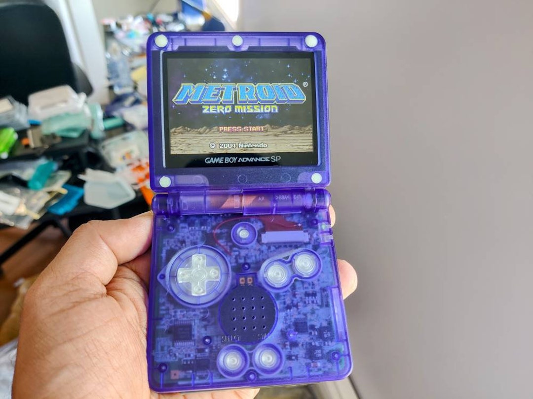 Custom GBA SP IPS V2 Screen Clear Dark Purple With Clear Buttons Modded ...