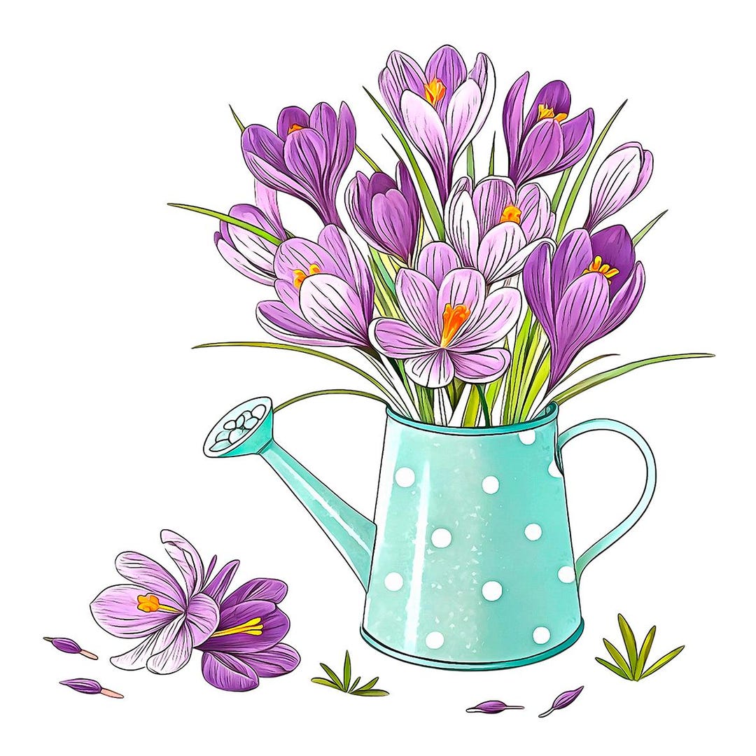 Five Arrangements of Vibrant Crocus Flowers. Clip Art. 5 High-quality ...