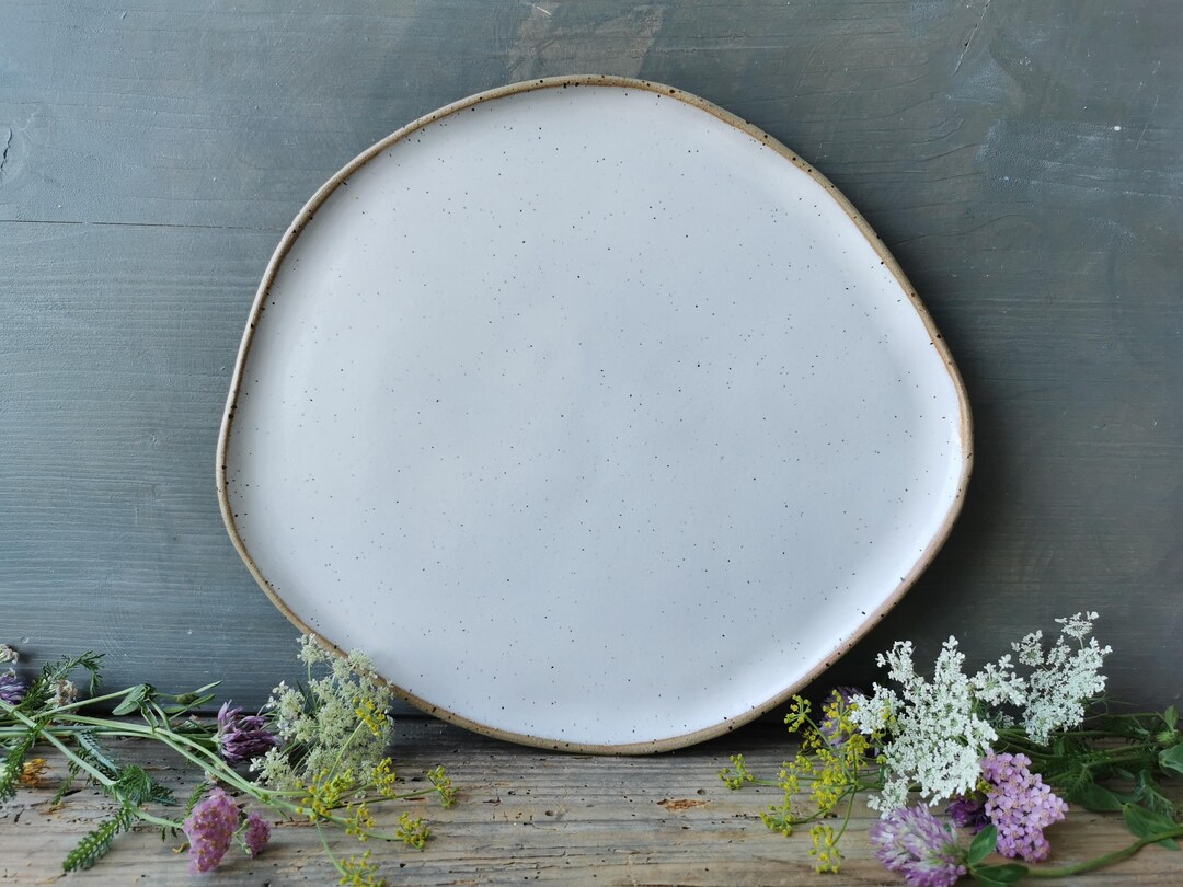 Ceramic Dinner Plate, Large White Plate, Serving Platter, Organic Shape ...