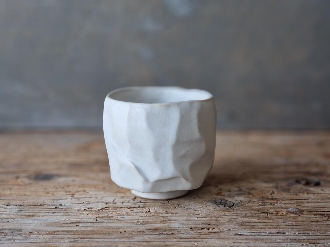 Kurinuki Cup Nr. 5, Yumoni Tea Cup, Japanese Tea Cup, White Ceramic ...