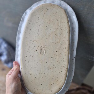 Rustic Ceramic Platter, Handmade Oval Serving Plate, Floral Tray, Blue ...